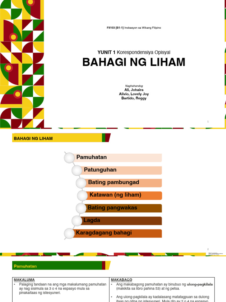 FIL103 Bahagi NG Liham | PDF