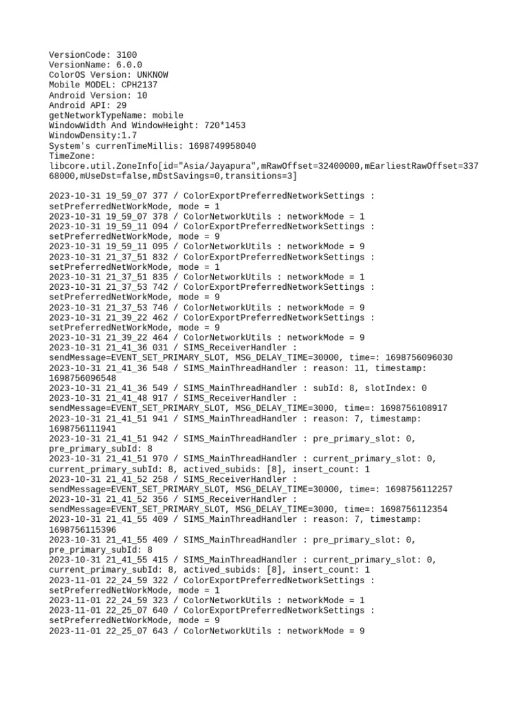 Mobile Network Settings Log Data | PDF | Android (Operating System) | Tablet Computer