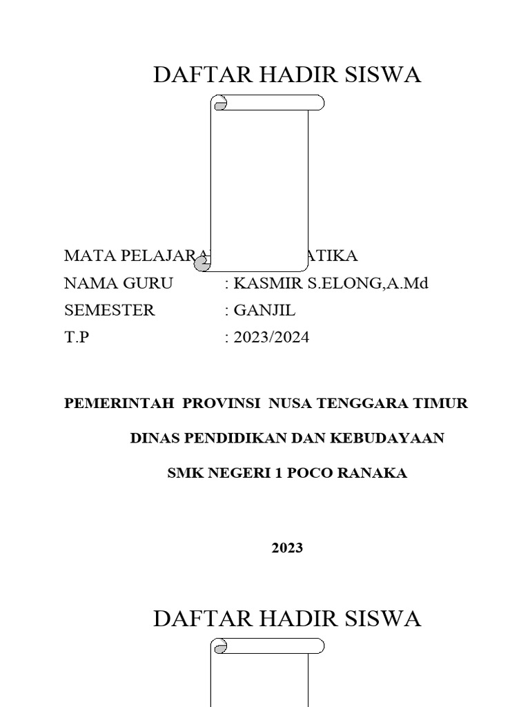 Cover Daftar Hadir Siswa 2023 | PDF