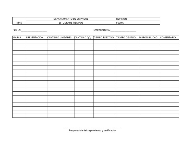 Formato De Estudio De Tiempos Pdf