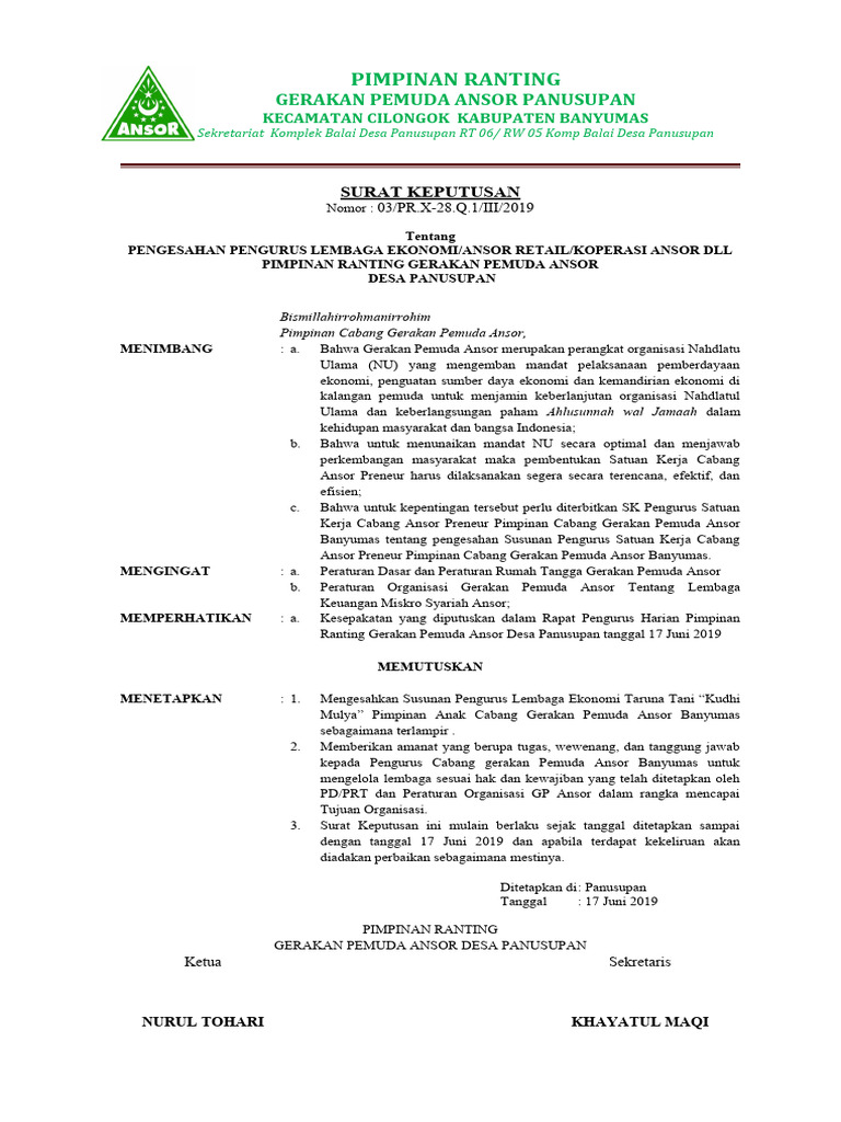 Contoh SK Lembaga Ekonomi Fix | PDF