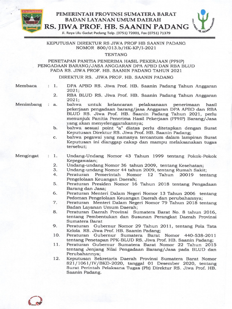 SK Penetapan Panitia Hasil Pekerjaan (PPHP) Pengadaan Barang Dan Jasa ...