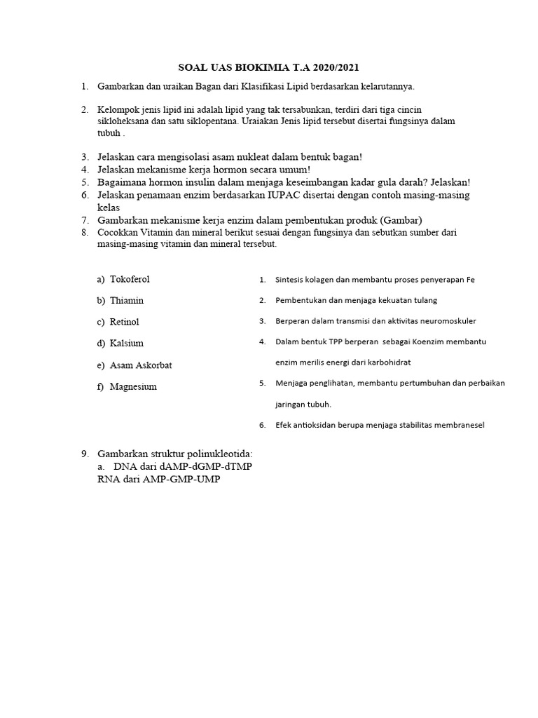 SOAL Biokimia UAS 2020-2021 | PDF | Kesehatan Holistik | Sains & Matematika
