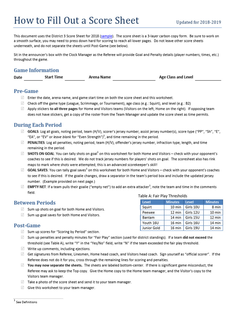 How To Fill Out A Score Sheet 2018-2019 | Download Free PDF | Sports ...