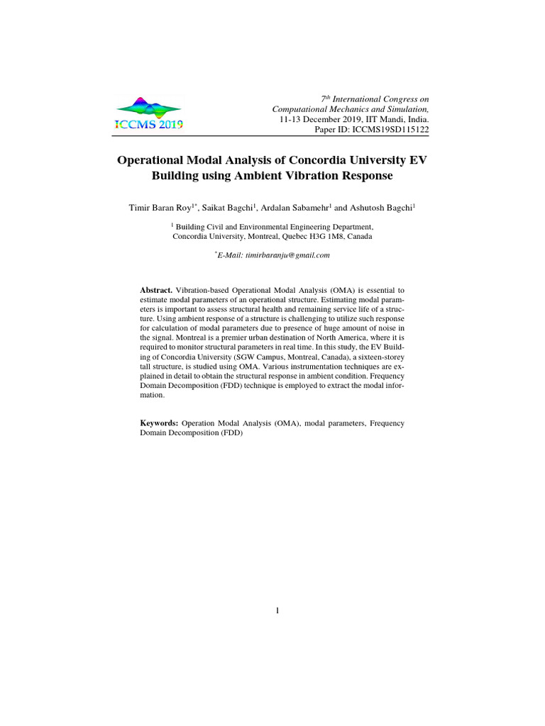 2019 - (PC) - Operational Modal Analysis of Concordia University EV ... 2019 - (PC) - Operational Modal Analysis of Concordia University EV ...