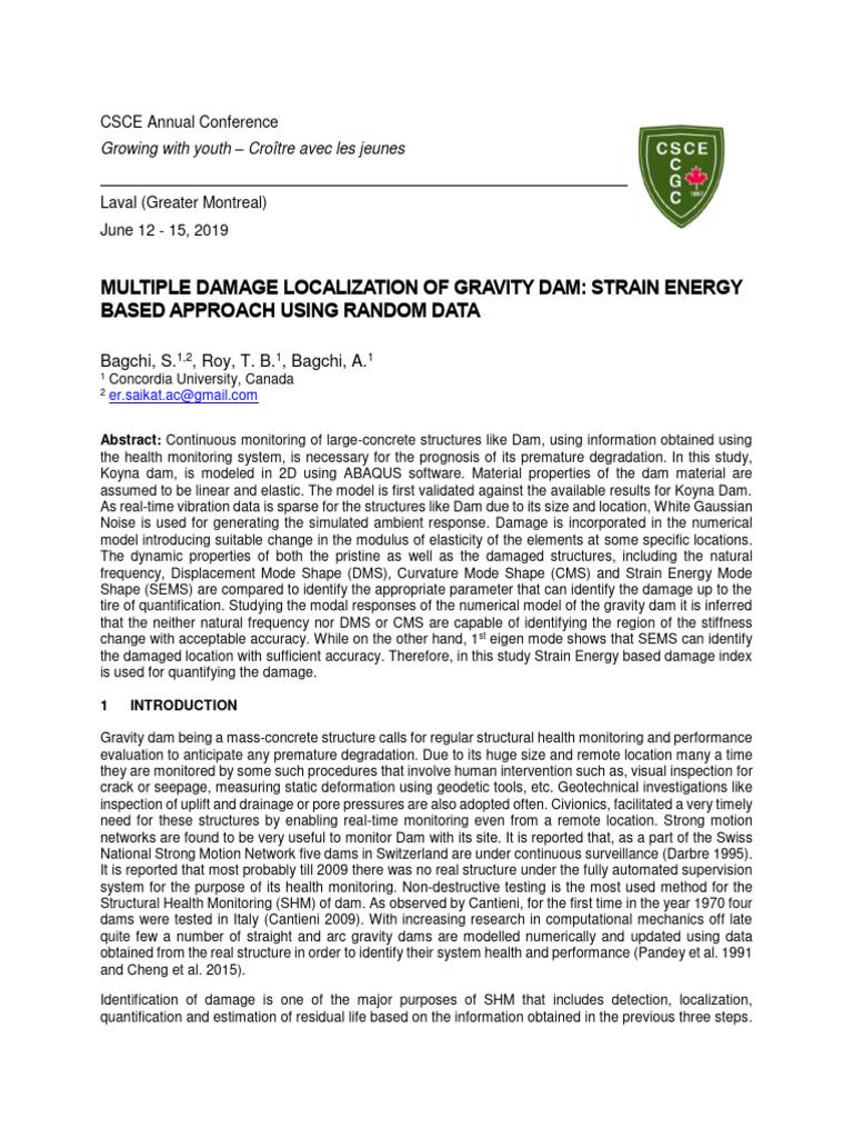 2019 - (PC) - Multiple Damage Localization of Gravity Dam - Strain Energy Based Approach Using ...