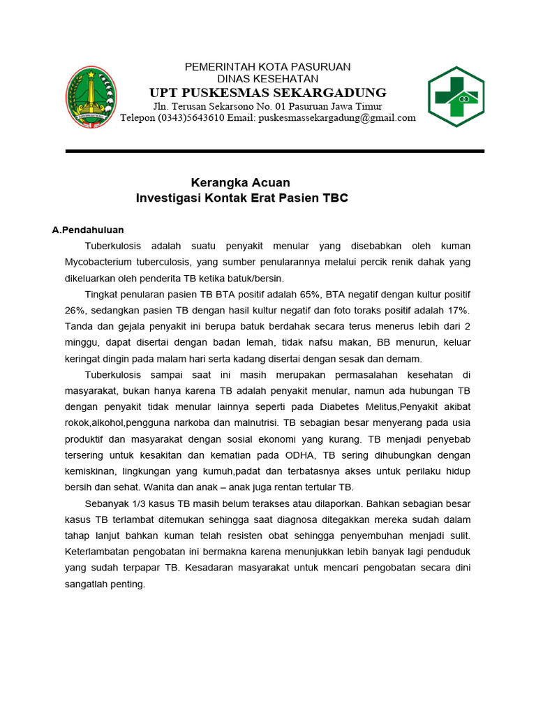Kak Investigasi Kontak Erat TBC | PDF | Kesehatan Holistik | Sains & Matematika