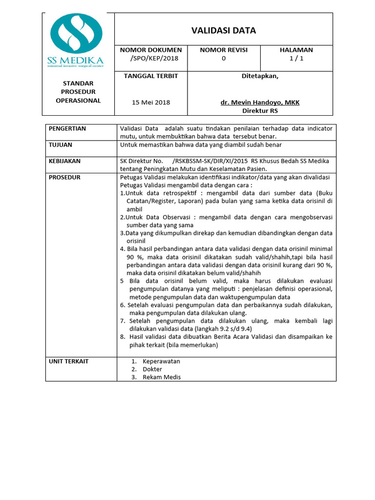 Spo Validasi Data RS SS Medika | PDF