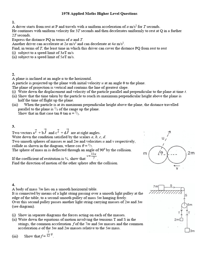 1978 Applied Maths Higher Level Questions 1 | PDF | Acceleration ...