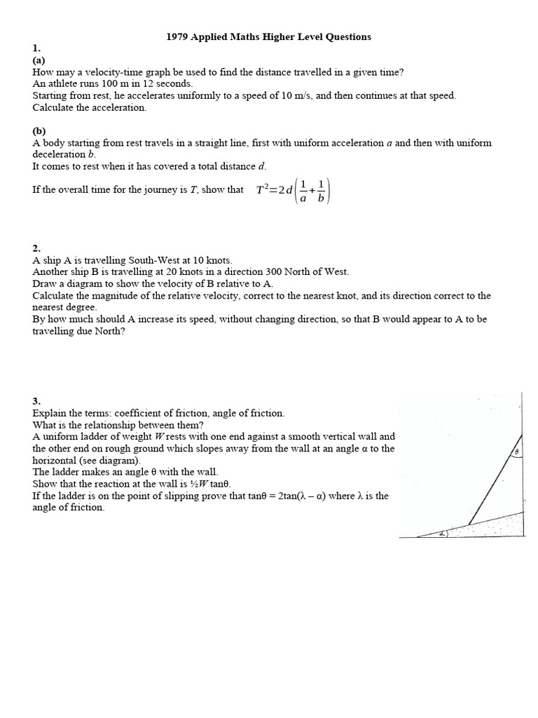 1979 Applied Maths Higher Level Questions 1. (A) | PDF | Angle ...
