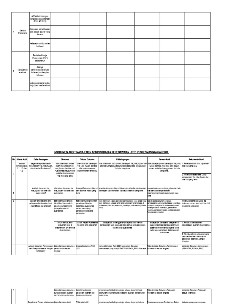 Audit Manajemen Puskesmas Nangaroro | PDF