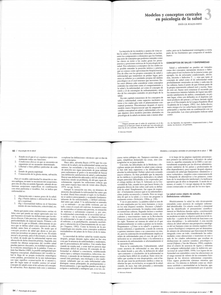 Modelos y Conceptos Centrales en Psicología de La Salud Roales-Nieto | PDF