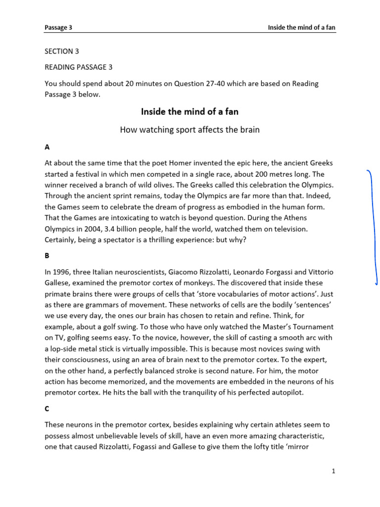 83 Passage 3 - Inside The Mind of A Fan Q27-40 | PDF | Brain | Mind
