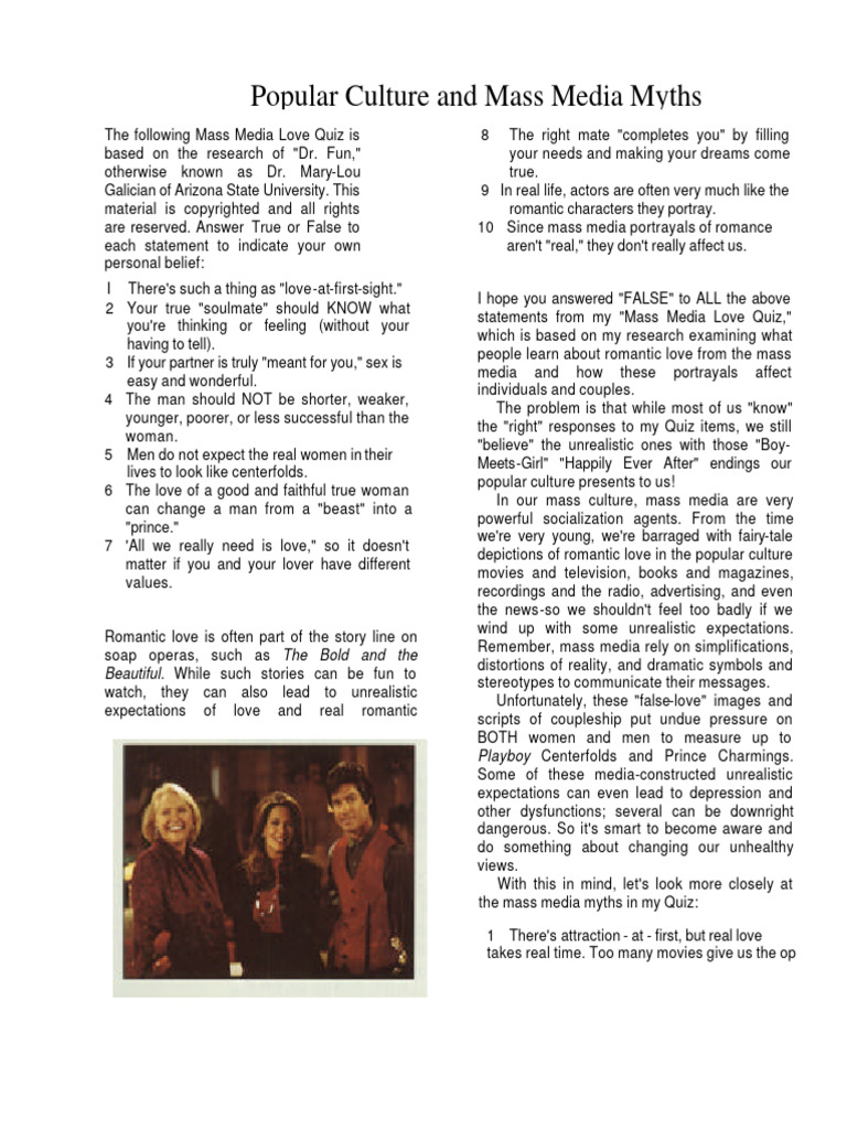 Romantic Love Myth | PDF | Romance (Love) | Body Image