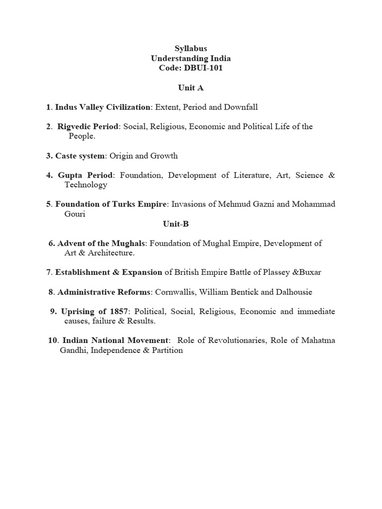 Syllabus of Understanding India | PDF