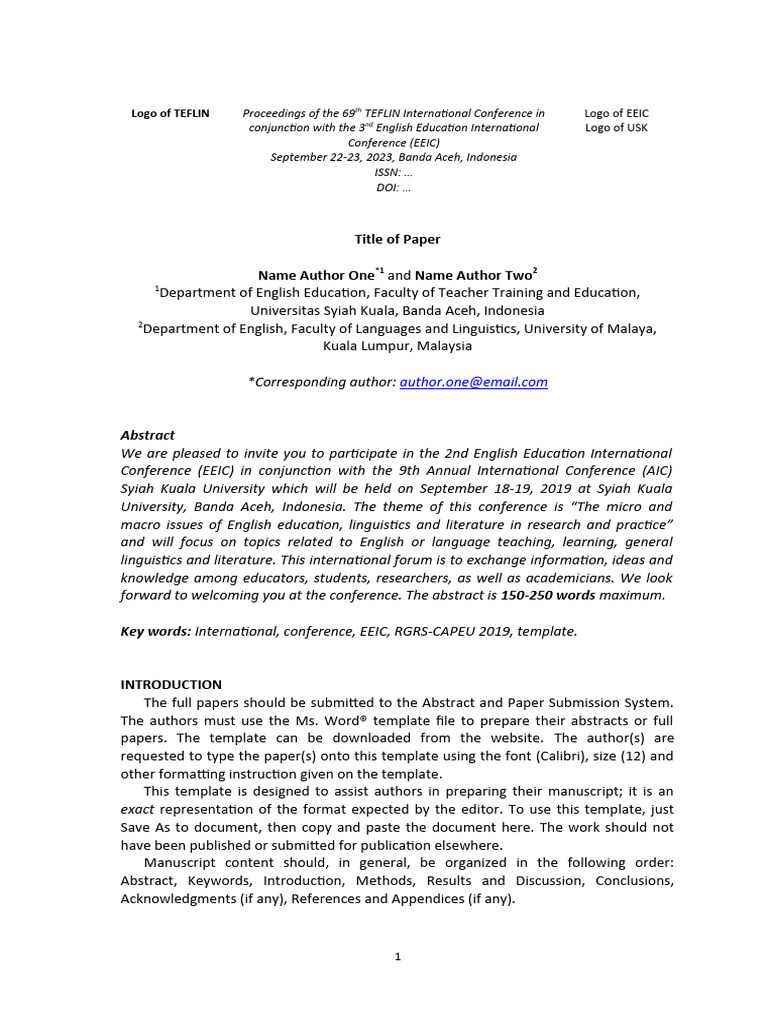 Template Full Paper TEFLIN-EEIC 2023 | PDF | Language Arts & Discipline ...