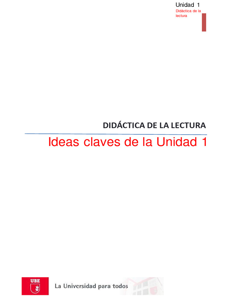Unidad 1. Didáctica de La Lectura | PDF | Comprensión lectora | Enseñando