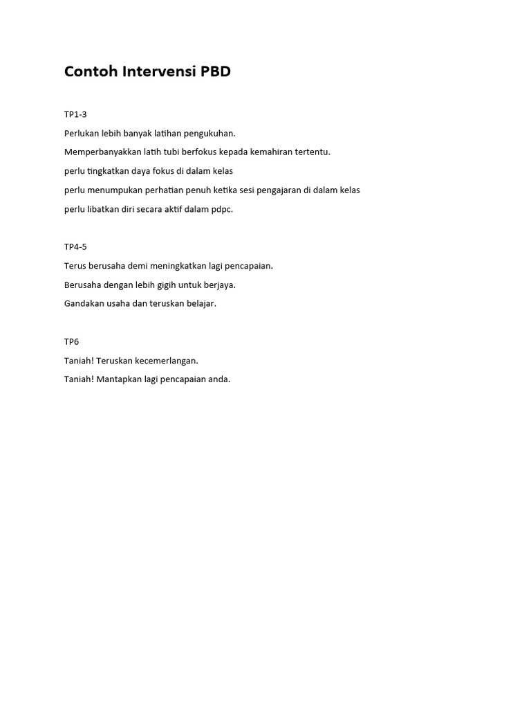 Contoh Intervensi PBD | PDF