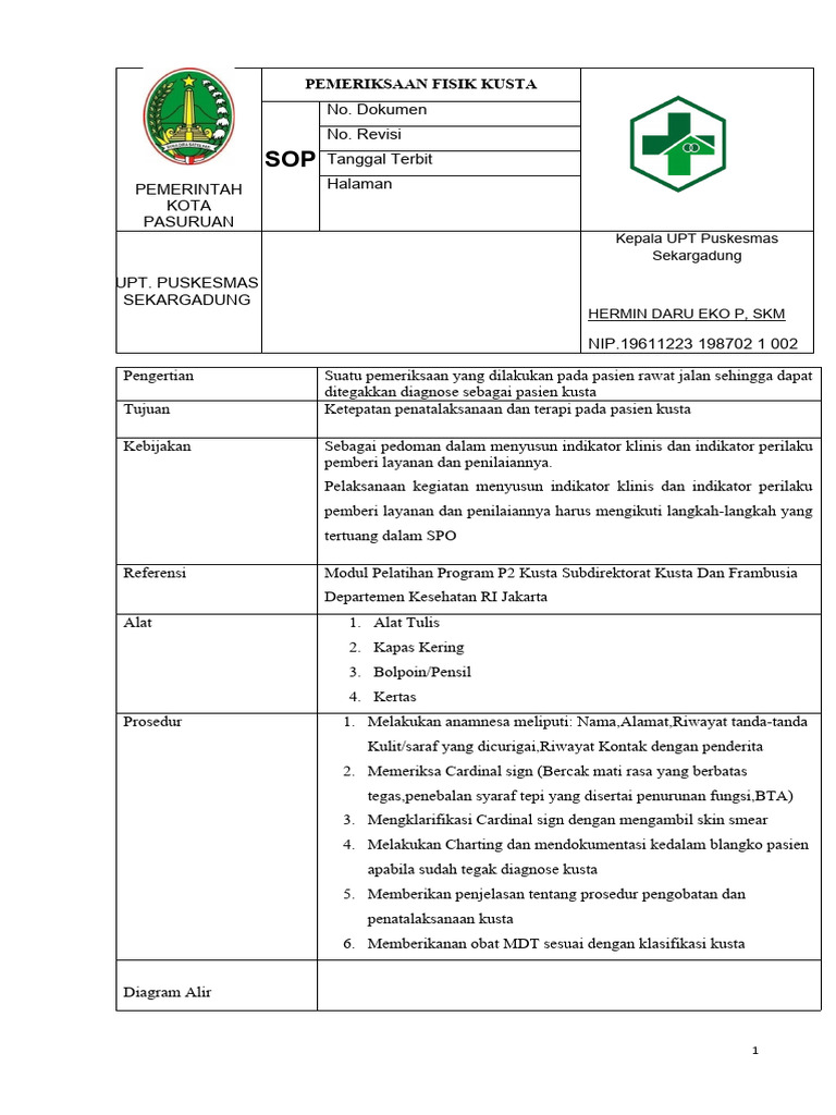 SOP Pemeriksaan Fisik Kusta | PDF