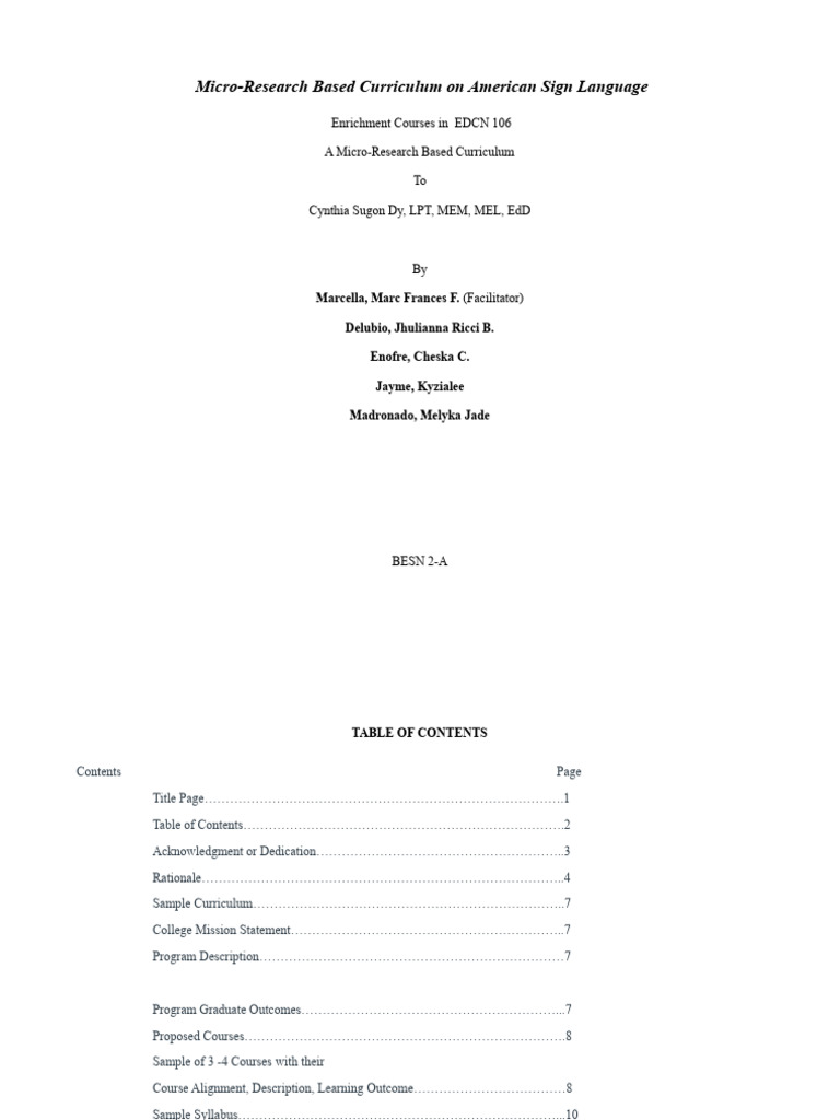 FINAL Micro Research Based Curriculum On American Sign Language | PDF | Hearing Loss | American ...