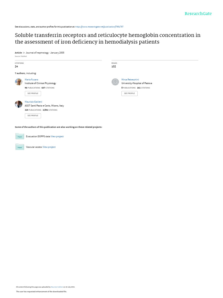 Soluble Transferrin Receptors and Reticulocyte Hemoglobin Concentration ...
