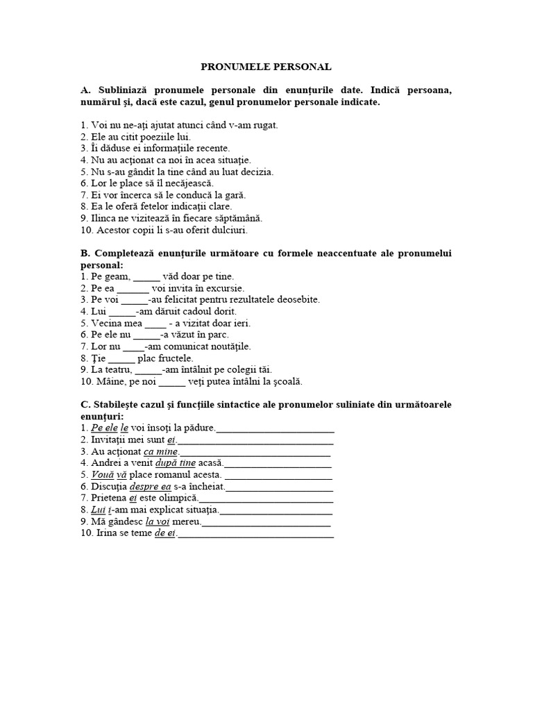 PRONUMELE PERSONAL fisa de lucru VI (1) | PDF