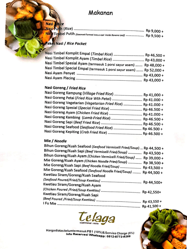 Menu Telaga Resto 2023 Rev | PDF