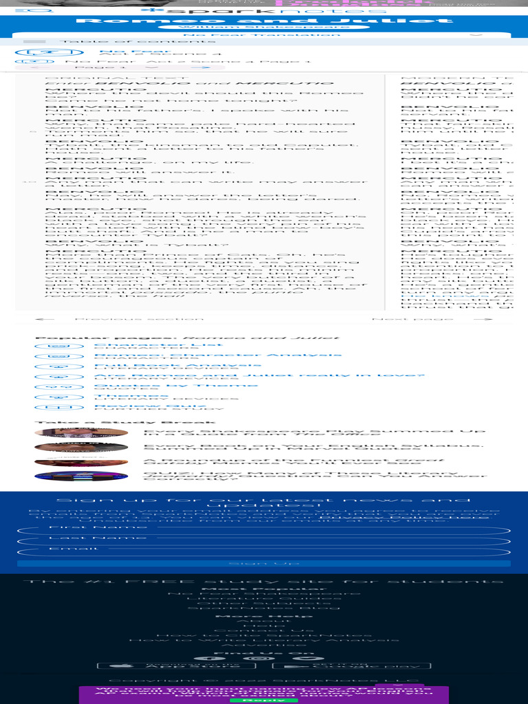 No Fear Shakespeare Romeo and Juliet Act 2 Scene 4 SparkNotes | PDF ...