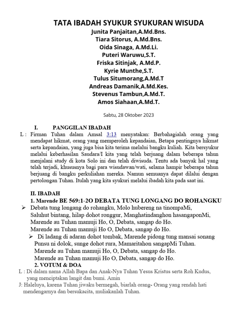 Ibadah Syukuran Wisuda di Solo | PDF | Agama & Spiritualitas