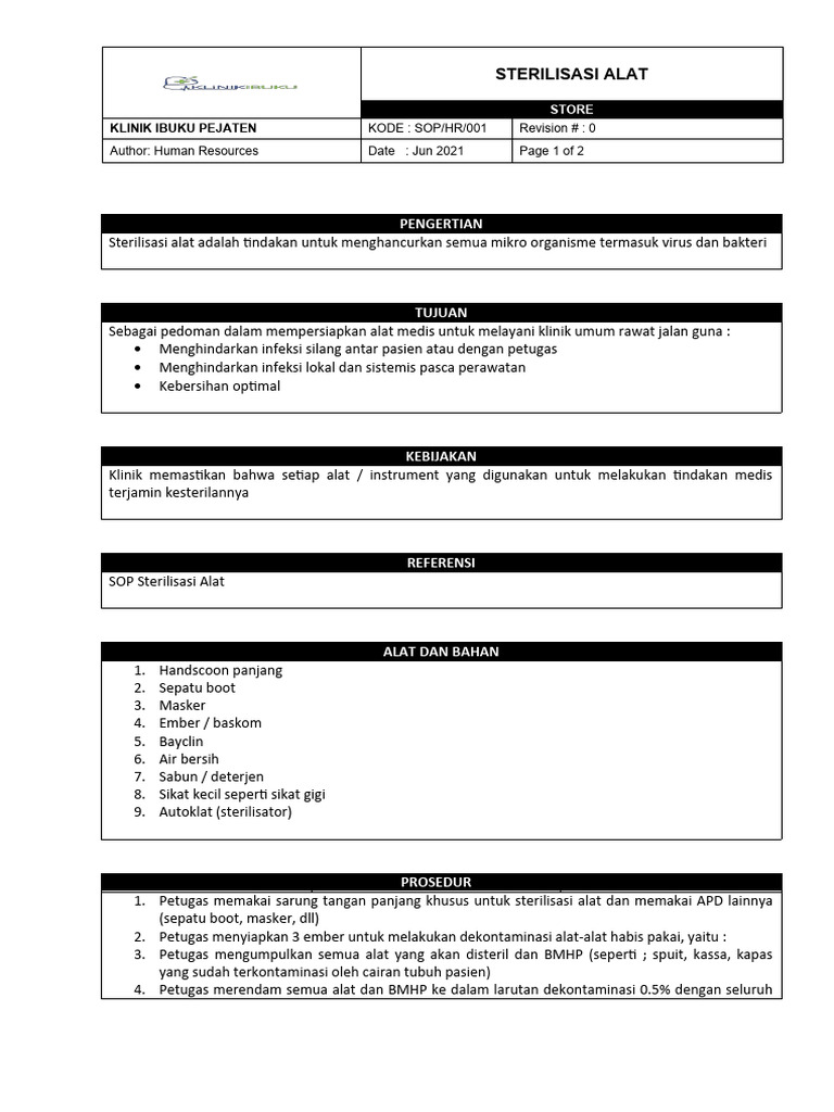 SOP - Sterilisasi Alat | PDF