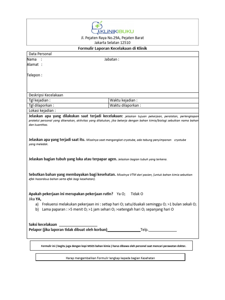 Formulir Laporan Kecelakaan Kerja | PDF Formulir Laporan Kecelakaan Kerja | PDF