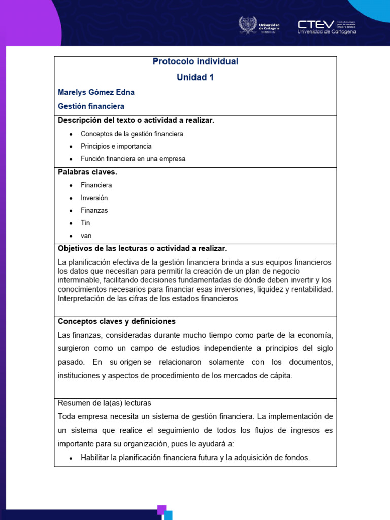 Protocolo 1,2y3 de Gestion Financiera | PDF