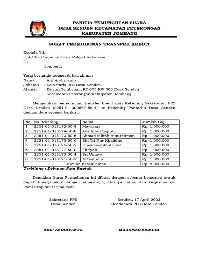 Surat Permohonan Transfer Kredit | PDF