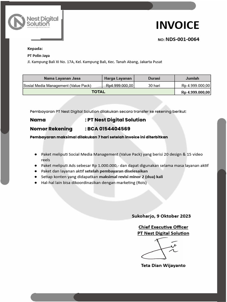 Invoice Polini SMM Oktober 23 | PDF