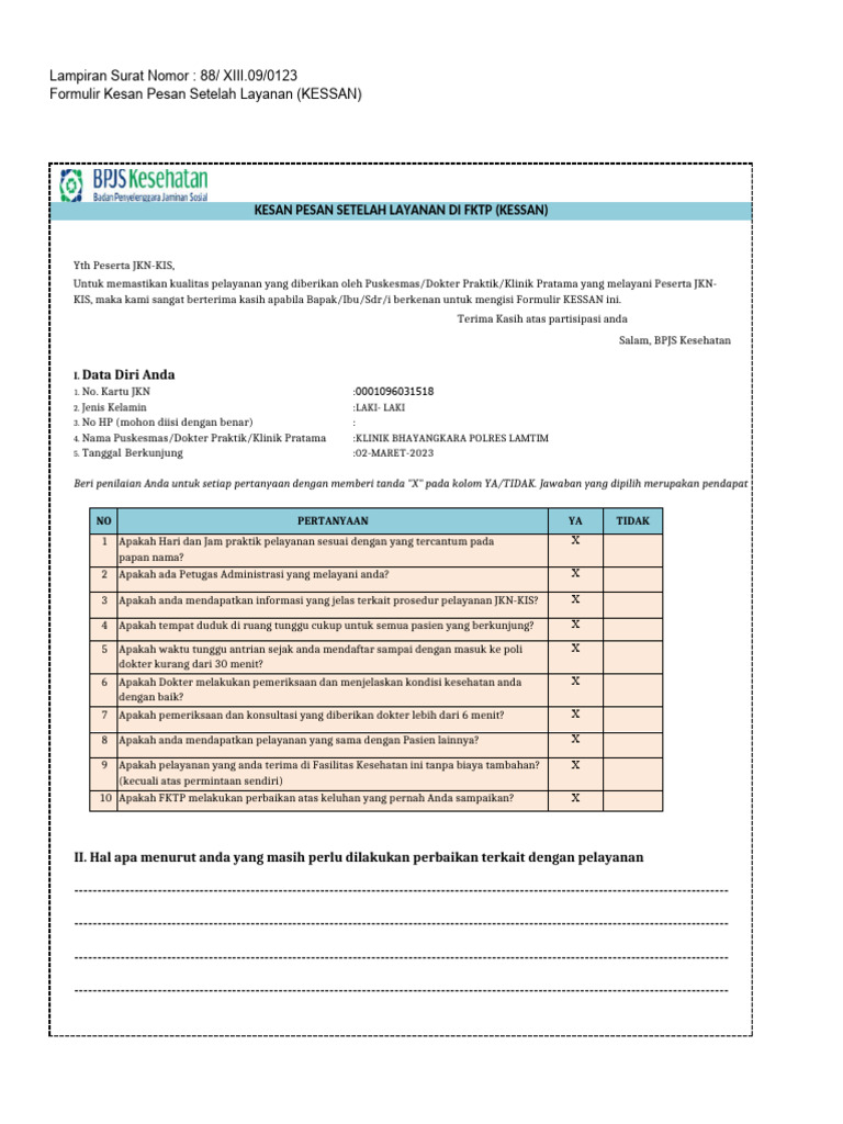 Blangko Kessan BPJS | PDF