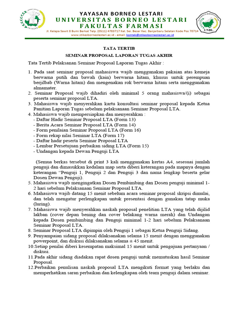 Tata Tertib Seminar Dan Daftar Hadir Peserta Proposal LTA 2022-2023 | PDF