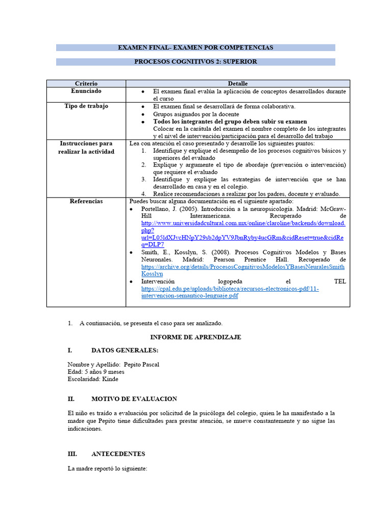 Examen Final-Evaluación Por Competencias Semestre 2023-Ii | PDF