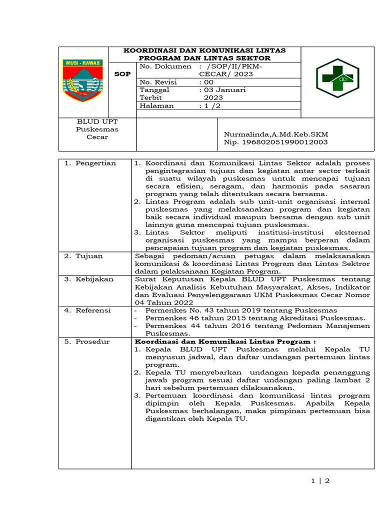 2.3.1.1 Contoh Sop Komunikasi & Koordinasi LP & LS | PDF