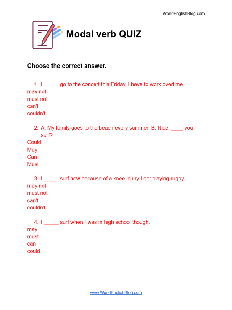 Modal Verb QUIZ | PDF