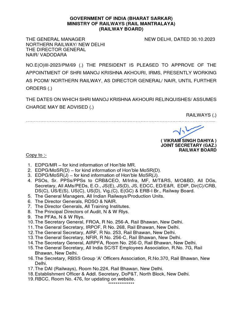 GMs Orders 30102023 | PDF | New Delhi | Economy Of India