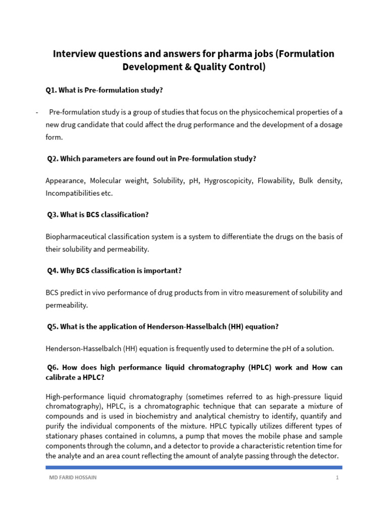 Pharma Interview Q&A: Formulation & QC | PDF | Ultraviolet–Visible ...