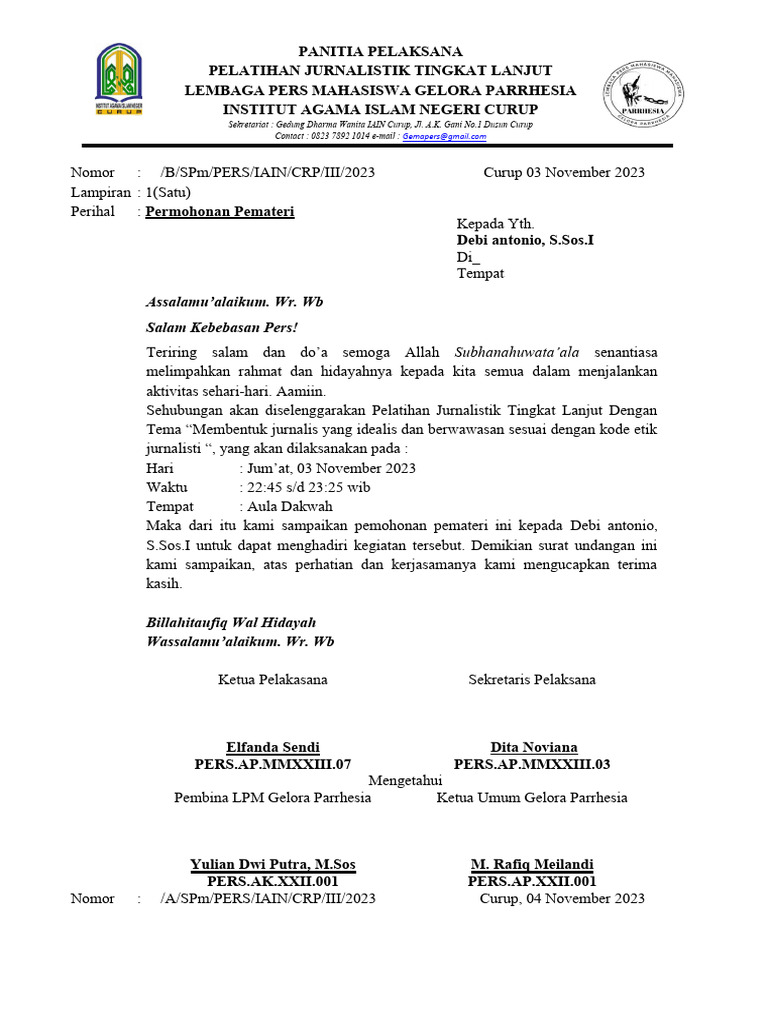 Format Surat Pers | PDF