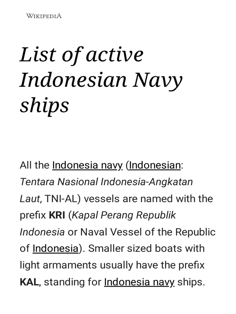 List of Active Indonesian Navy Ships - Wikipedia | PDF | Ships | Navies