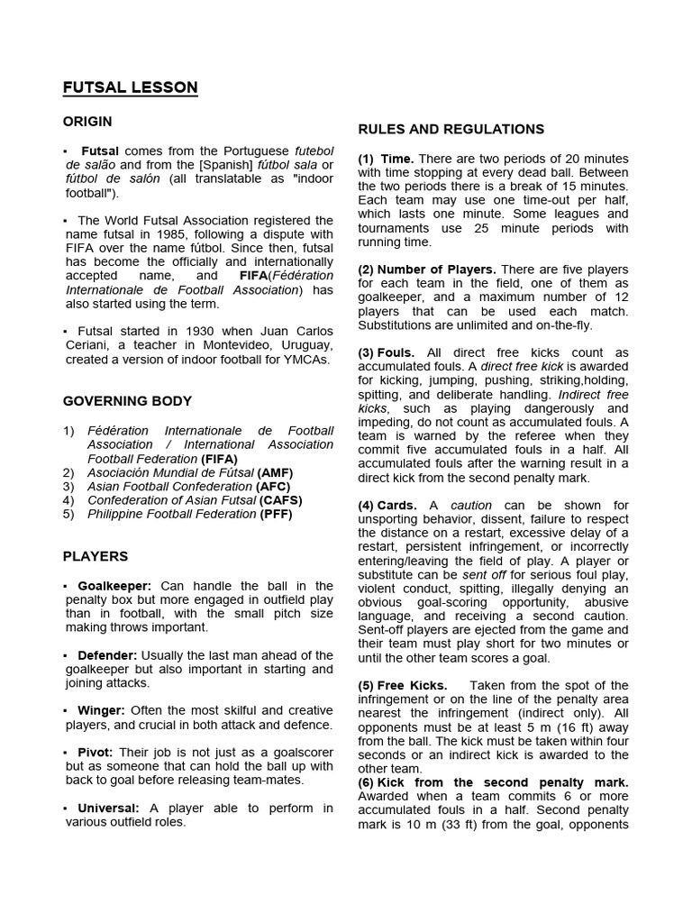 Futsal Lesson | PDF | Athletic Sports | Ball Games