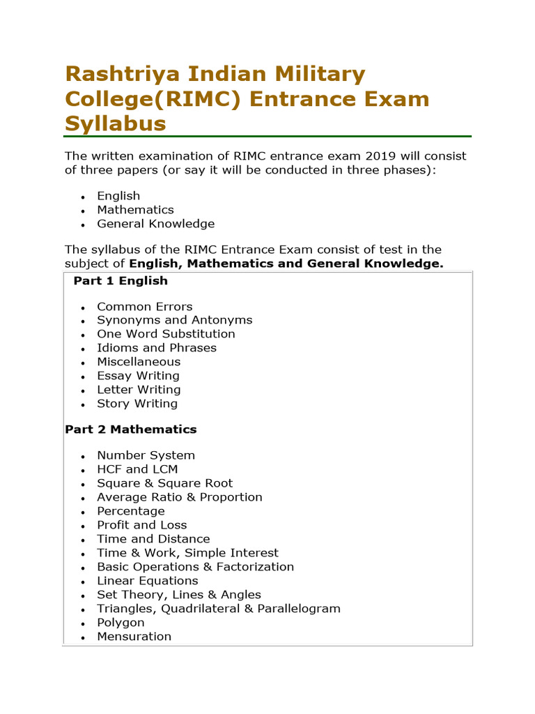 Syllabus RIMC | PDF | Science & Mathematics