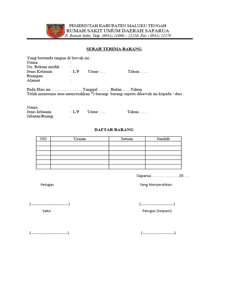Form Serah Terima Barang | PDF