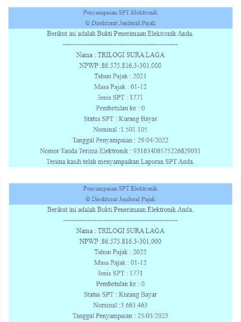 Bpe SPT 2 Tahun Terakhir | PDF
