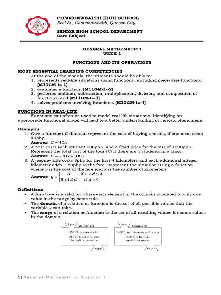 Week 1 Gen Math Functions - Lecture | PDF | Function (Mathematics) | Variable (Mathematics)
