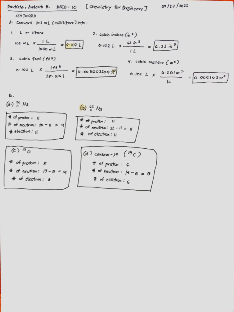 Chem11e-Seatwork-Ardent Bautista Bsce-1c | PDF