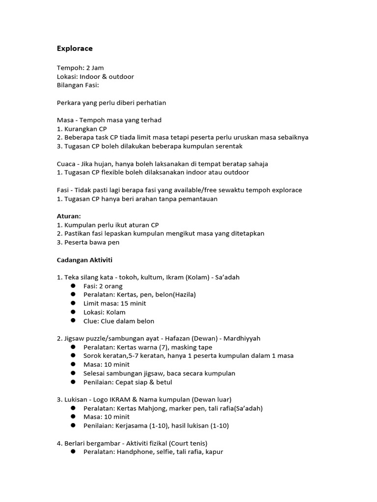 Aktiviti Explorace Indoor dan Outdoor | PDF